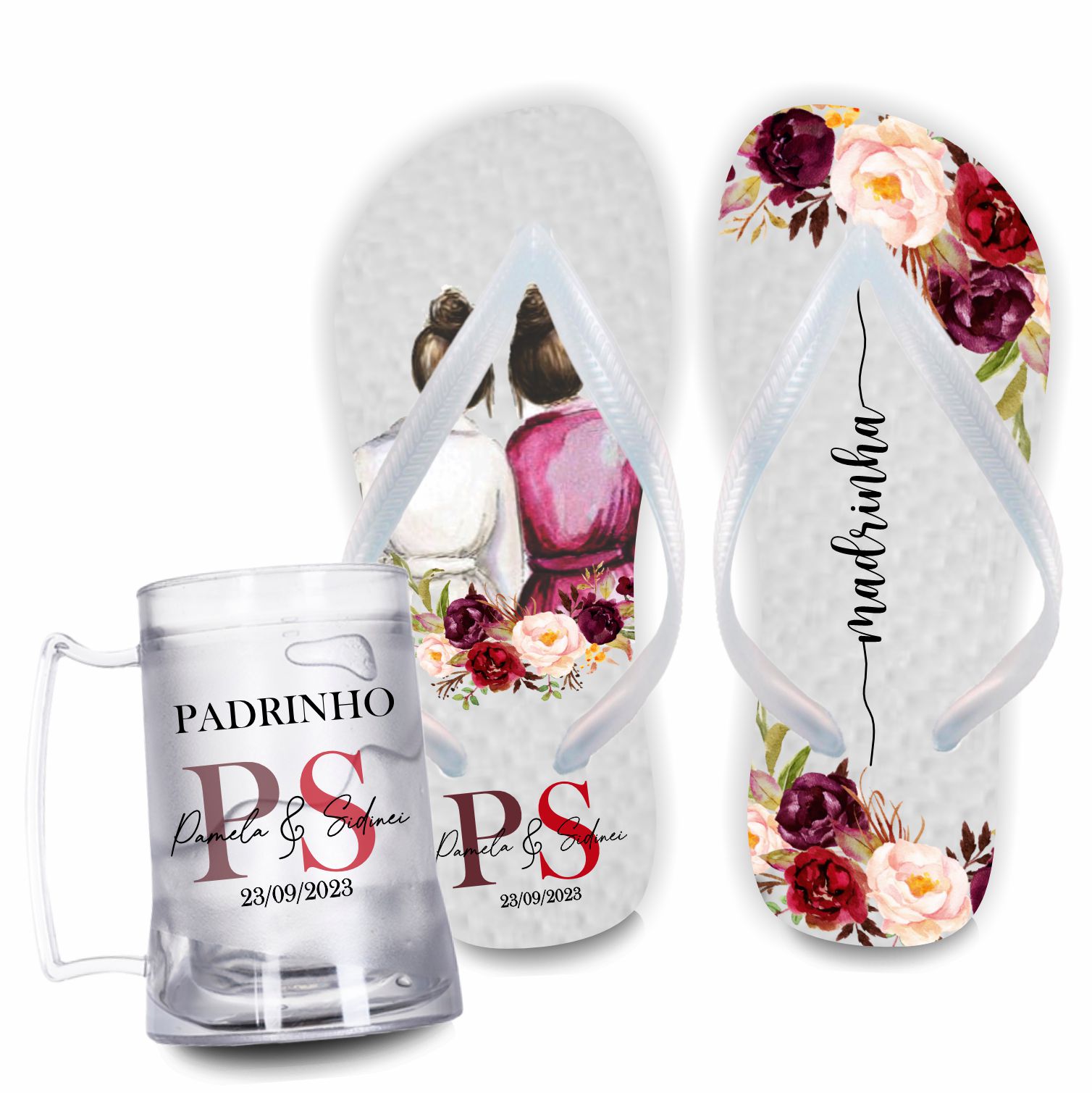 Kit Padrinhos casamento com Chinelos + Canecas - Uniko Personalizados