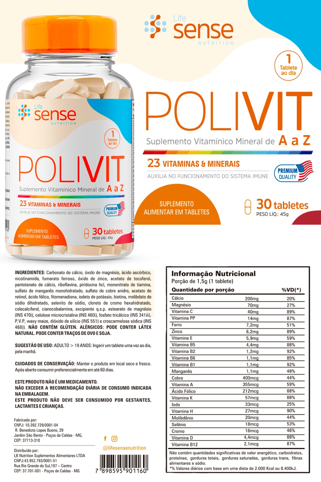 Polivit Multivitamínico 60 Tabletes - Vitaminas essenciais - Life Sense ...