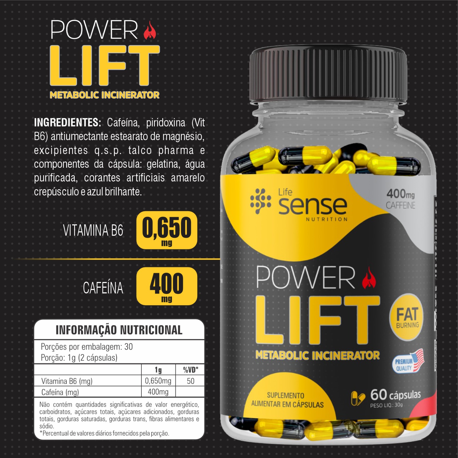 Power Lift Termogênico - Life Sense Nutrition - Suplementos de fábrica