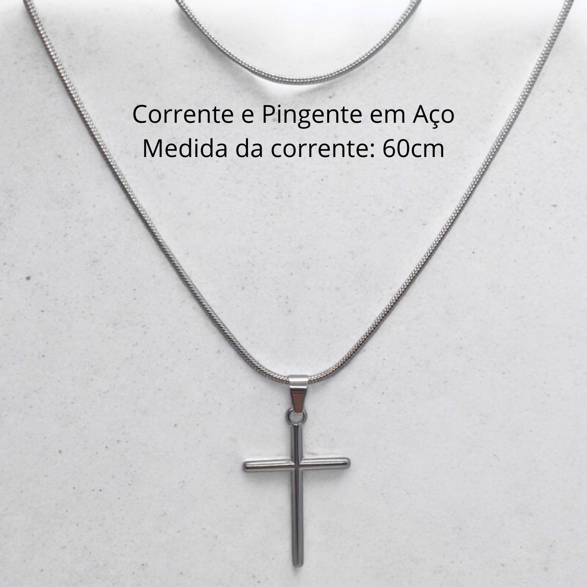 Colar Masculino Crucifixo Prata Aço Inox mais Bolsinha Mais Caixa ...