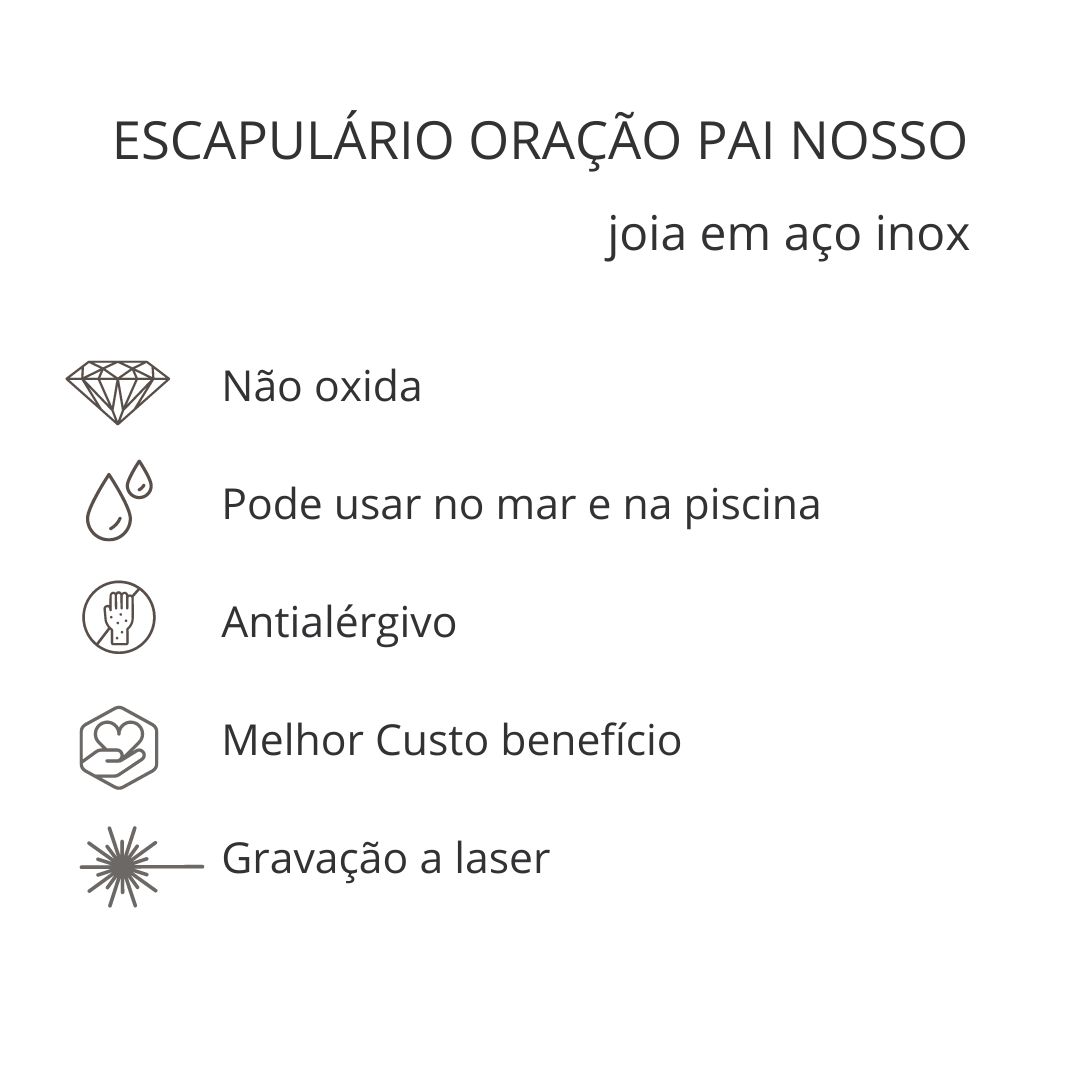 Escapulário Pai Nosso Premium de Aço Inox Prata - Joias em Aço