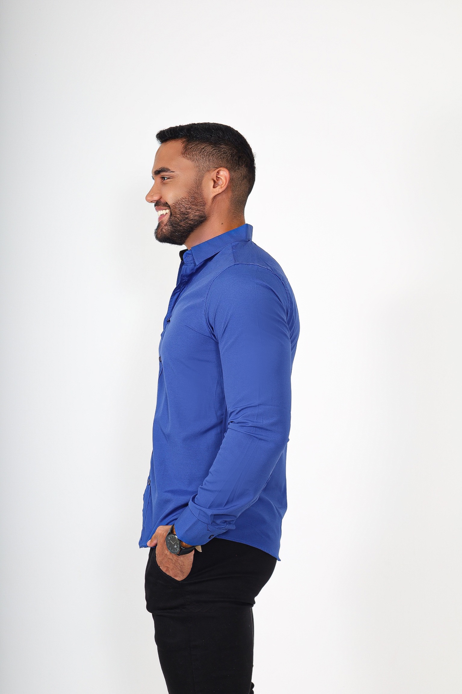 Camisa manga longa azul royal - Verture moda masculina