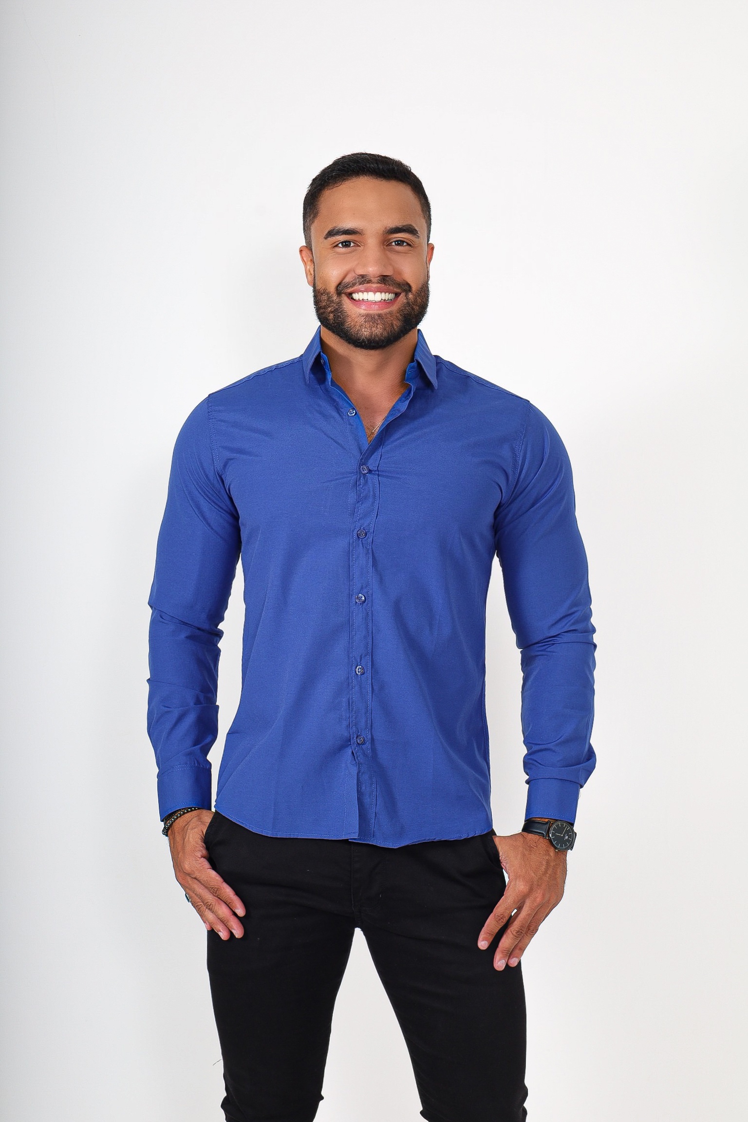 Camisa manga longa azul royal - Verture moda masculina