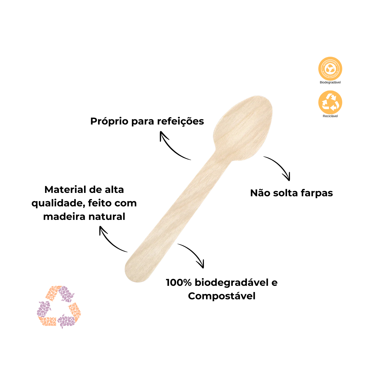 Mini Colher de Madeira para Sobremesa 11cm 100Un - Nature Pack Embalagens