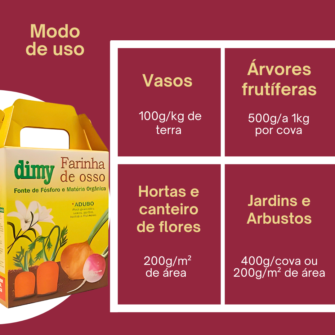 Adubo Natural Farinha de Osso 1kg DIMY - Yuri Home Garden