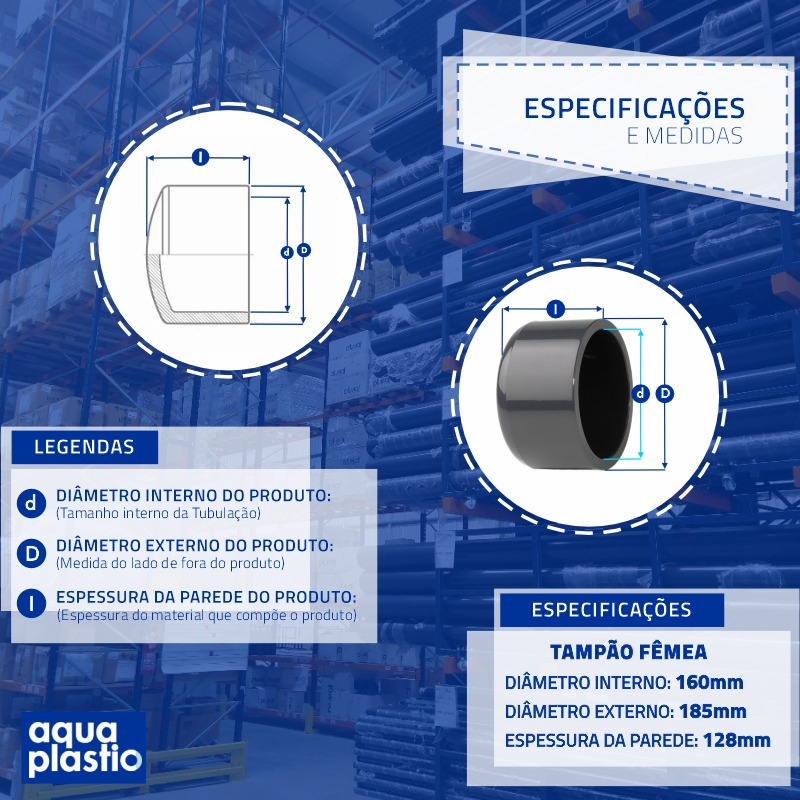 Tampão Em PVC-U Fêmea 160mm - Aqua Plastic | Tubos, Válvulas e Conexões ...