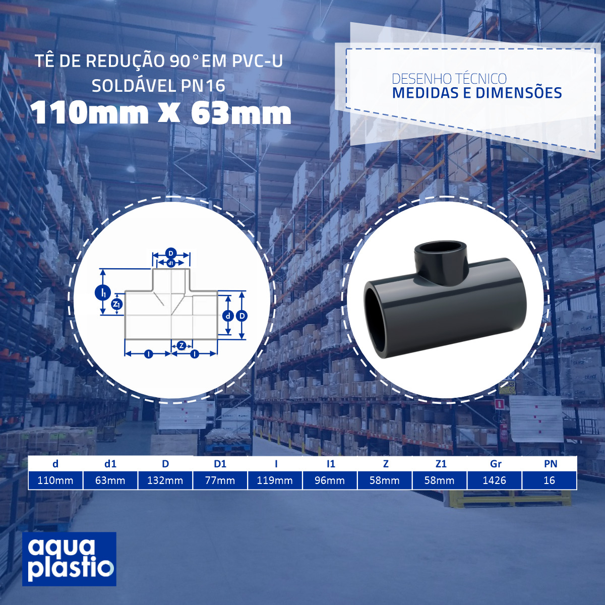 Tê De Redução 90° 110 x 63mm Em PVC-U Soldável - Aqua Plastic | Tubos ...