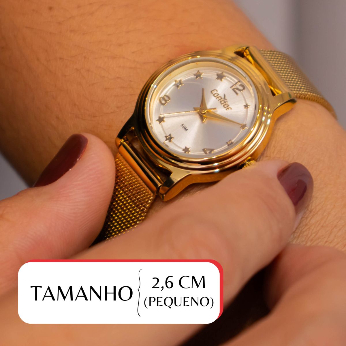 Relógio de Pulso Feminino Pequeno Condor Dourado CO2035NEN/K4D Colar e ...