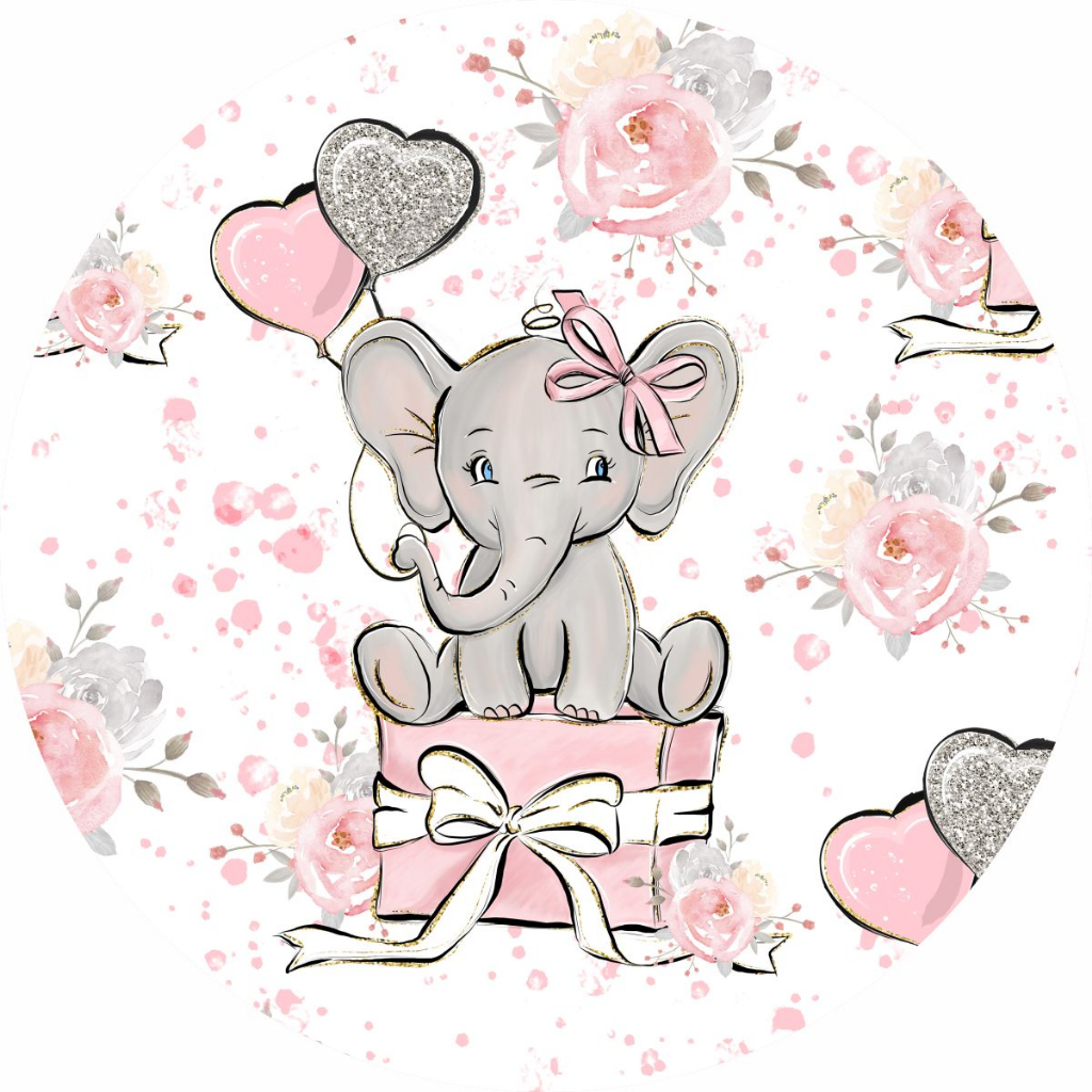 Painel Elefante Rose Redondo Helanca Premium 150x150 C/ elástico ...