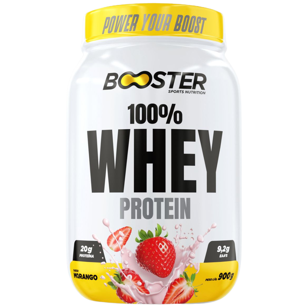 100% WHEY PROTEIN 900G - MORANGO - Booster Nutrition