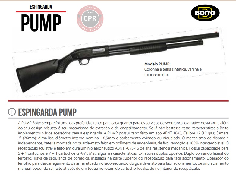 ESPINGARDA BOITO PUMP CAL 12 - CPR EQUIPAMENTOS
