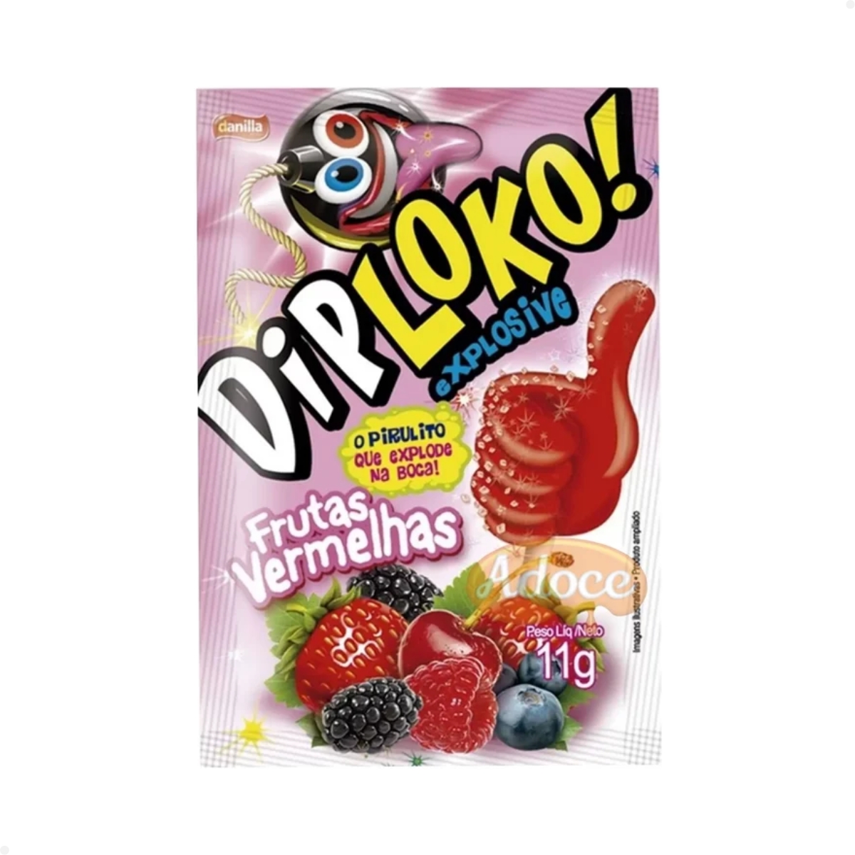 Pirulito Diploko Explosive Frutas Vermelhas 11g - Danilla 15 Unidades ...
