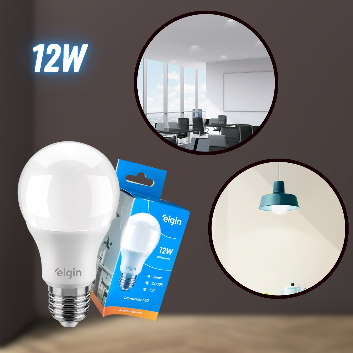 Lâmpada Led Bulbo Bivolt A60 12w Branca Morna - Elgin 3000k - JALS ELETRICA LTDA