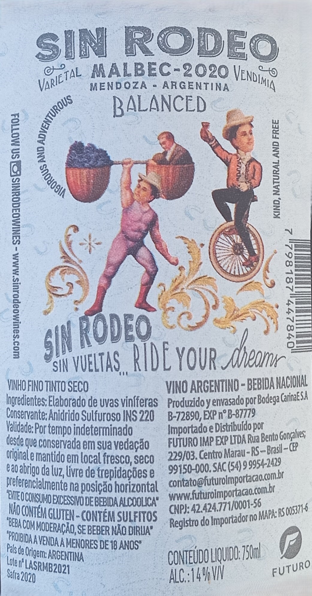 Vinho Tinto Seco Malbec 2020 Sin Rodeo 750ml - PELPER