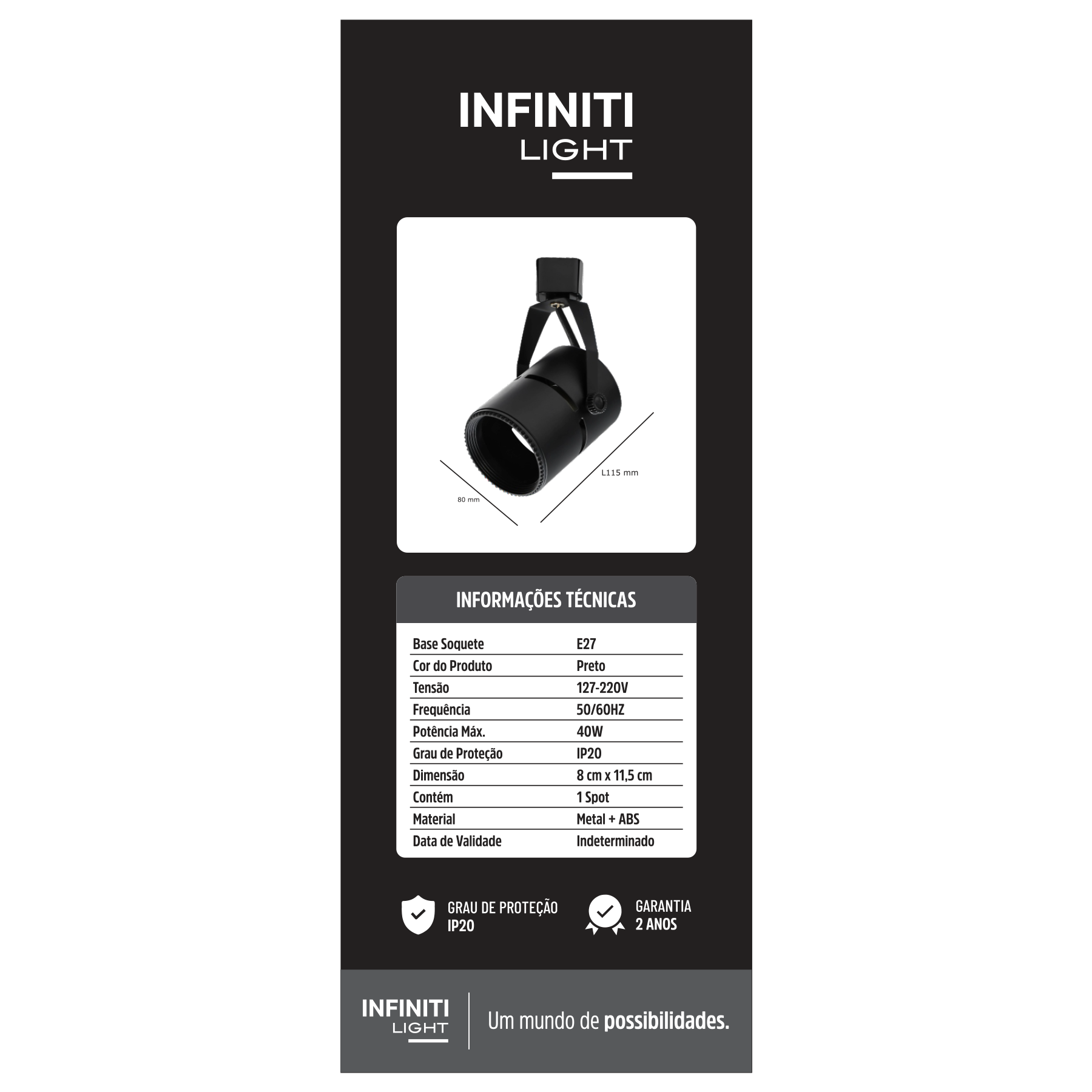 Infiniti Light Spot Direcionável Groove Par20 P Trilho Eletrificado ...