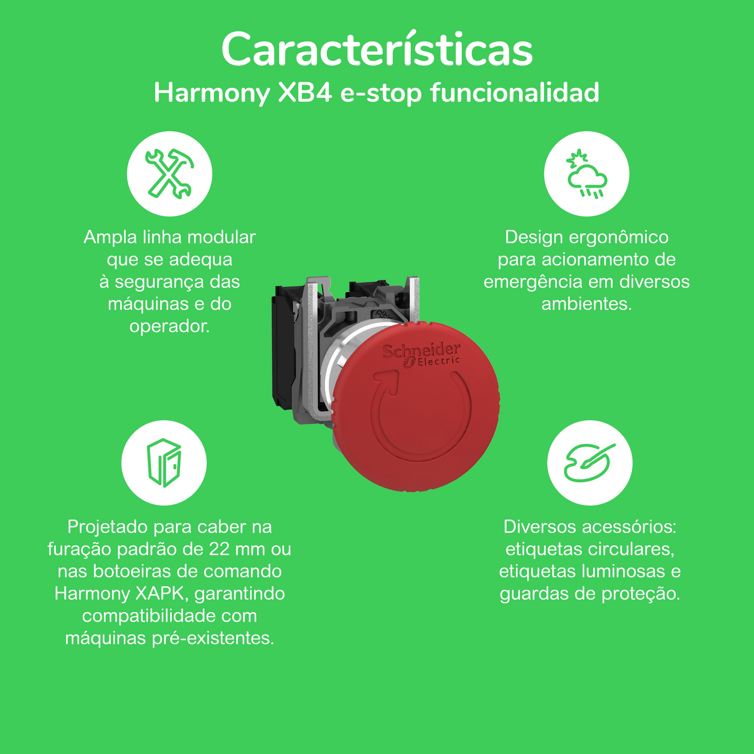 Botão de Emergência 22mm Girar/Destravar 1 NF XB4BS8442 Schneider ...