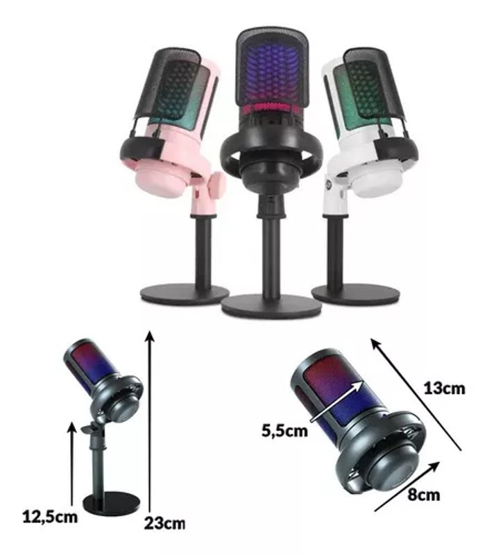 Microfone Tomate RBG USB Type-C 1.8m MT-1060R - Loja Tomate