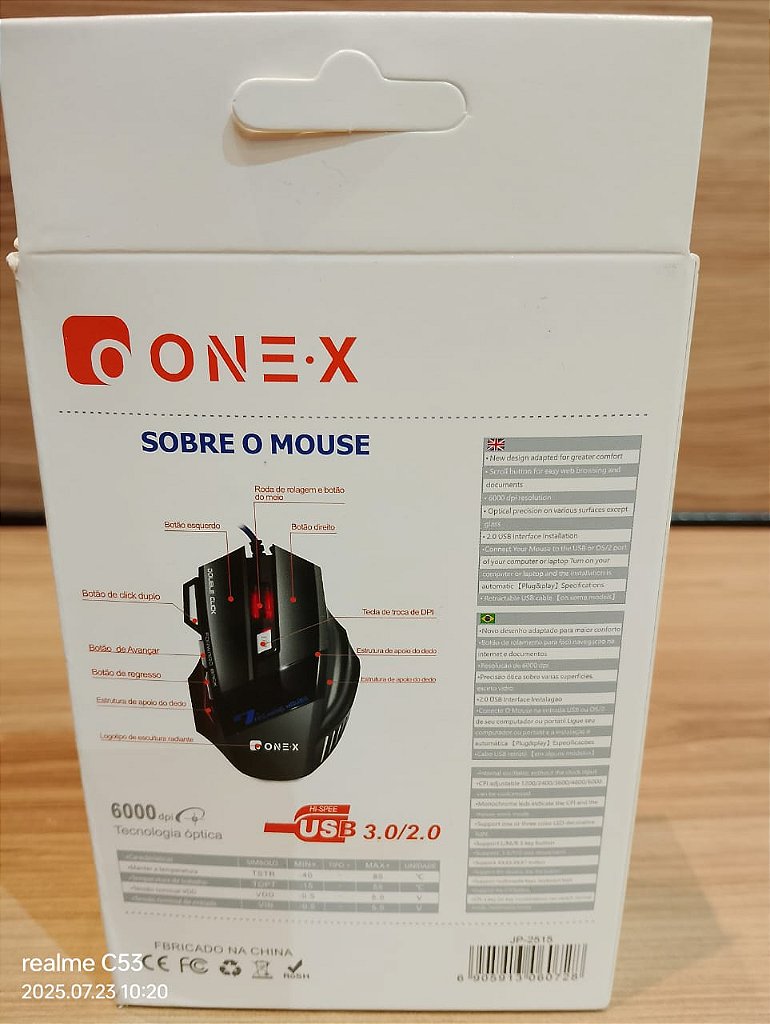 MOUSE GAMER COM FIO DOUBLE CLICK USB 3.0 1.8M 6000 DPI ONEX JP-2515 ...