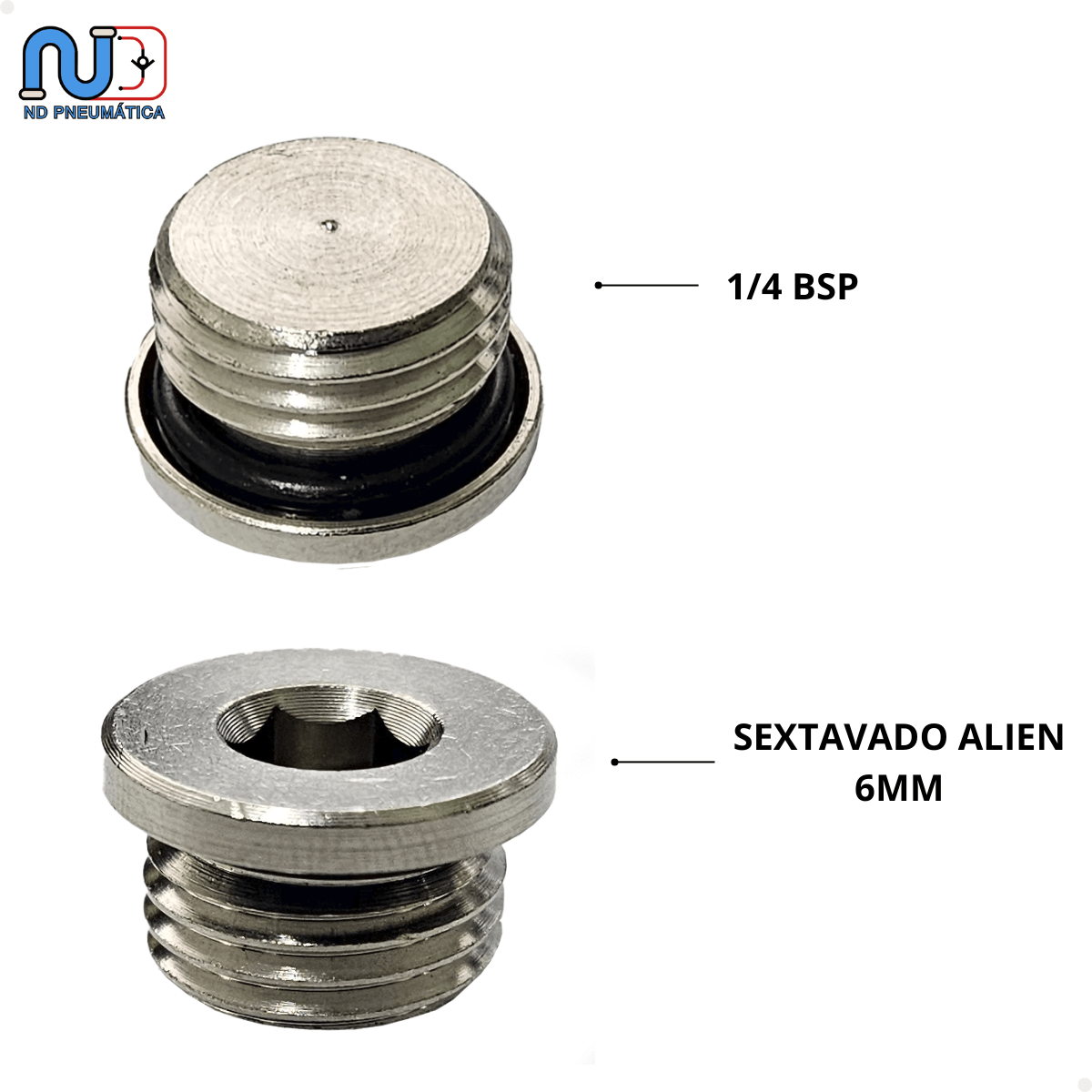 Tampão Macho Com Sextavado Interno 6mm Rosca 1/4 - Nd Pneumatica