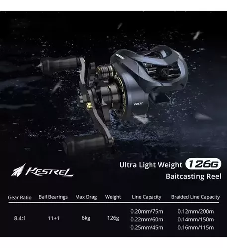 Carretilha Kestrel Elite - Peso 126g - Drag 6kg - 12 Rol. - Vel. 8.4:1 - Kastking - MultiPesca ...