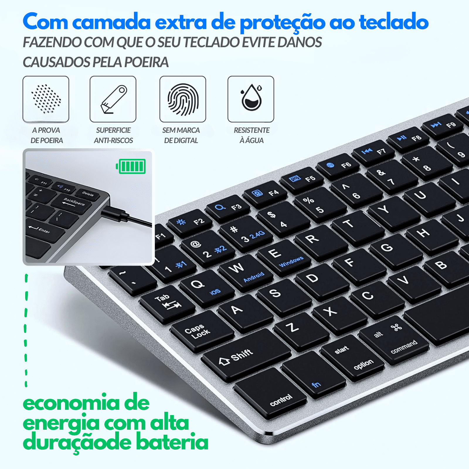 Teclado Brushed Black Bluetooth ABNT2, Moderno e Compacto, Alta Durabi ...