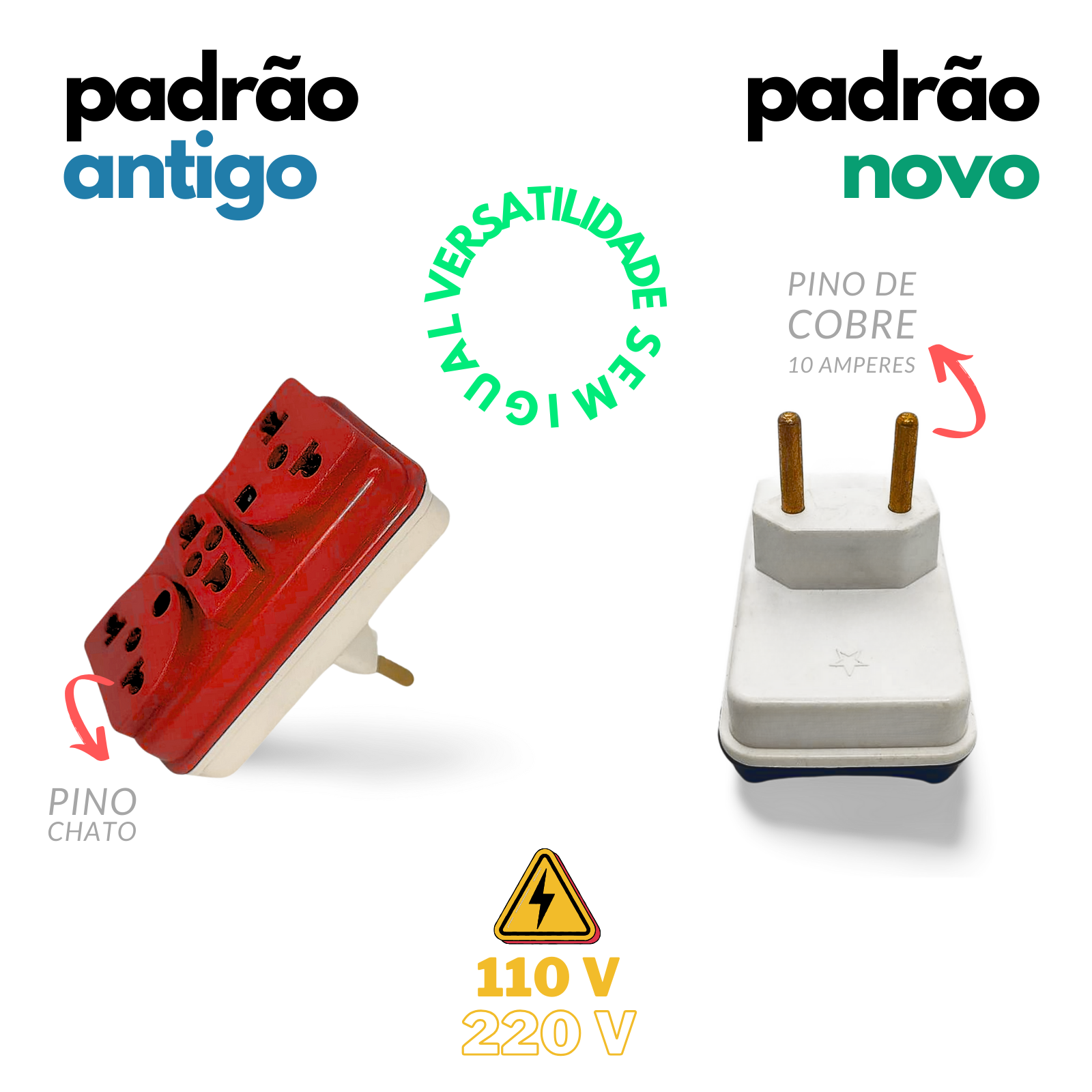 Adaptador de Tomada Benjamim T com 3 Entradas, 10A/20A, Até 250V ...