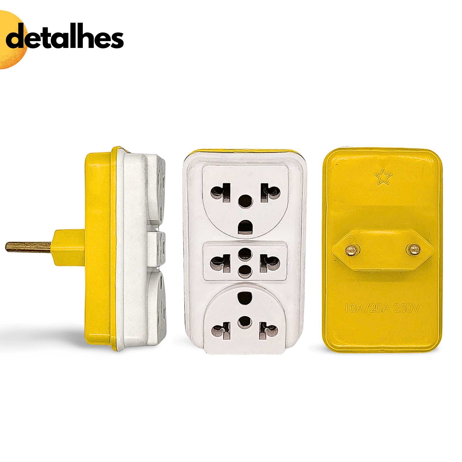 Adaptador de Tomada Benjamim T com 3 Entradas, 10A/20A, Até 250V ...