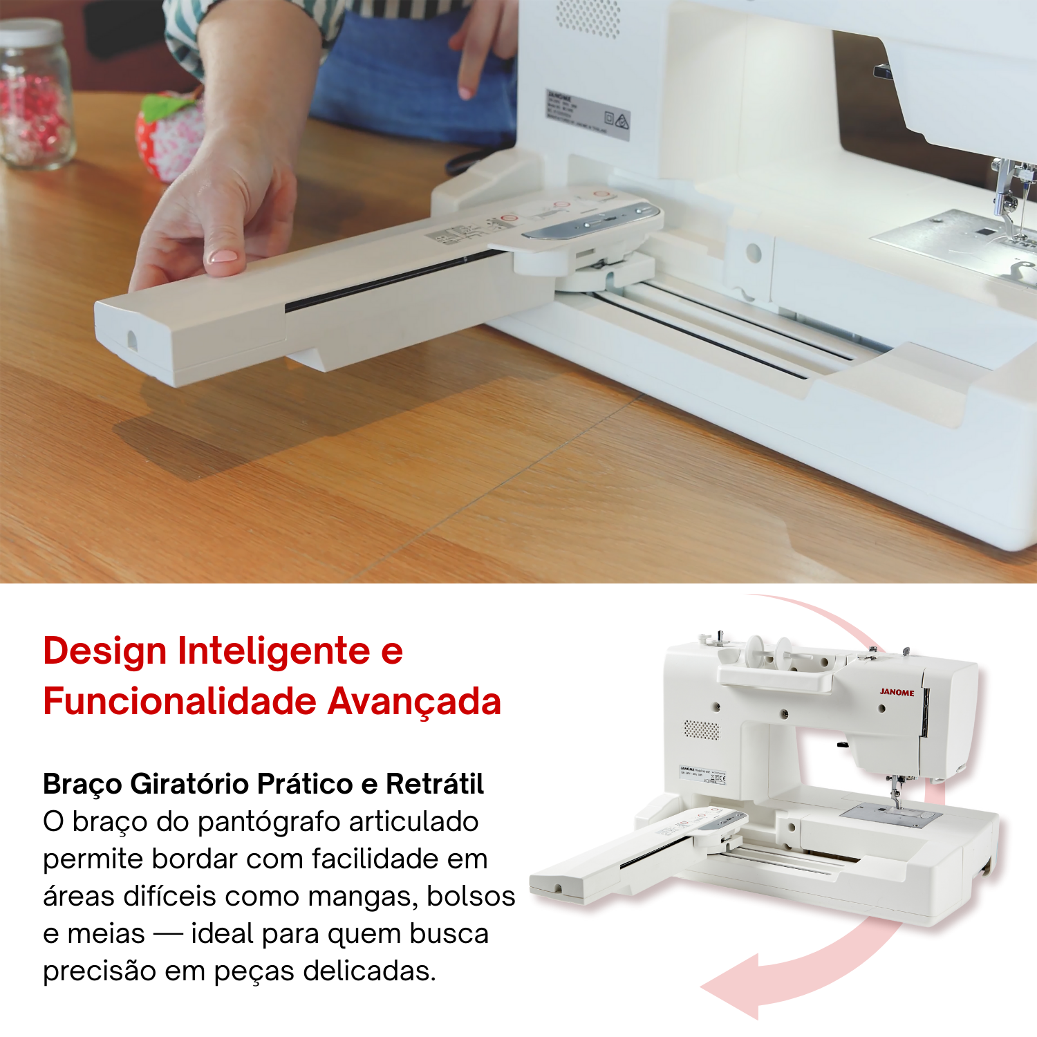 Máquina de Bordar Janome MC100E com Área 14 x 14 cm e 274 desenhos - Janome - Máquinas de Costura