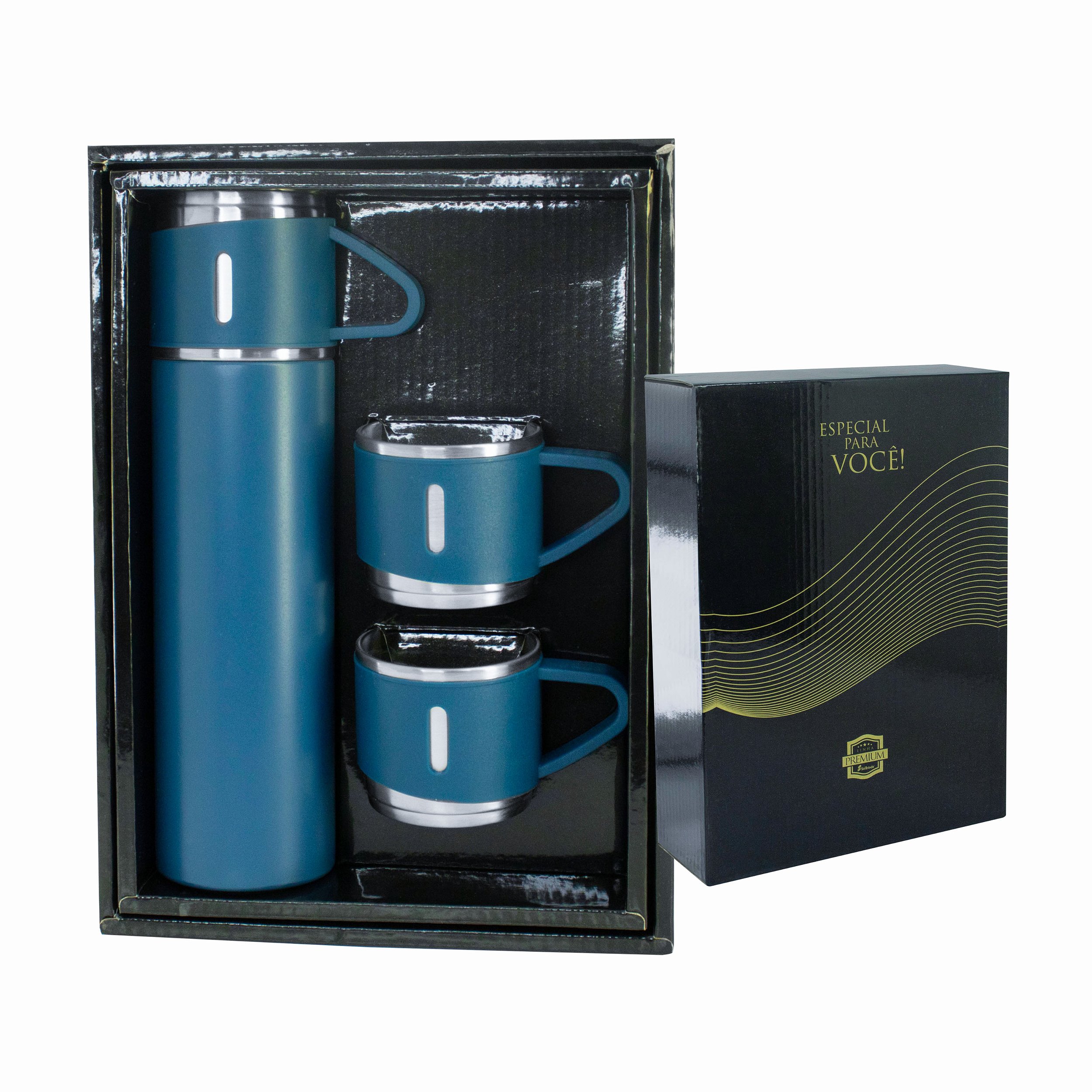 KIT GARRAFA TERM INOX 500ML C/ 03 CANECAS PERSONALIZADO - Só Brinde ...