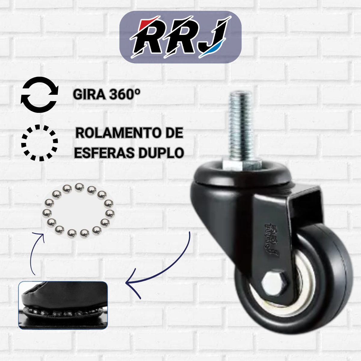 Rodizio para moveis Com Espiga Mesa 1,5 polegadas Preto Kit 4Und - RRJ ...
