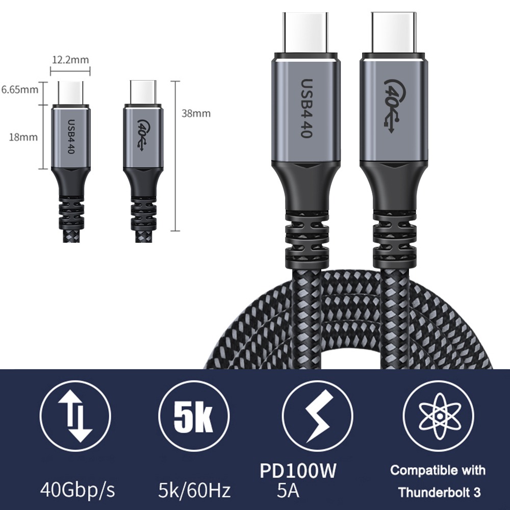 Cabo Usb Tipo C Thunderbolt 3 8k 40gbps 100w E-maker - 1,2 Metros ...