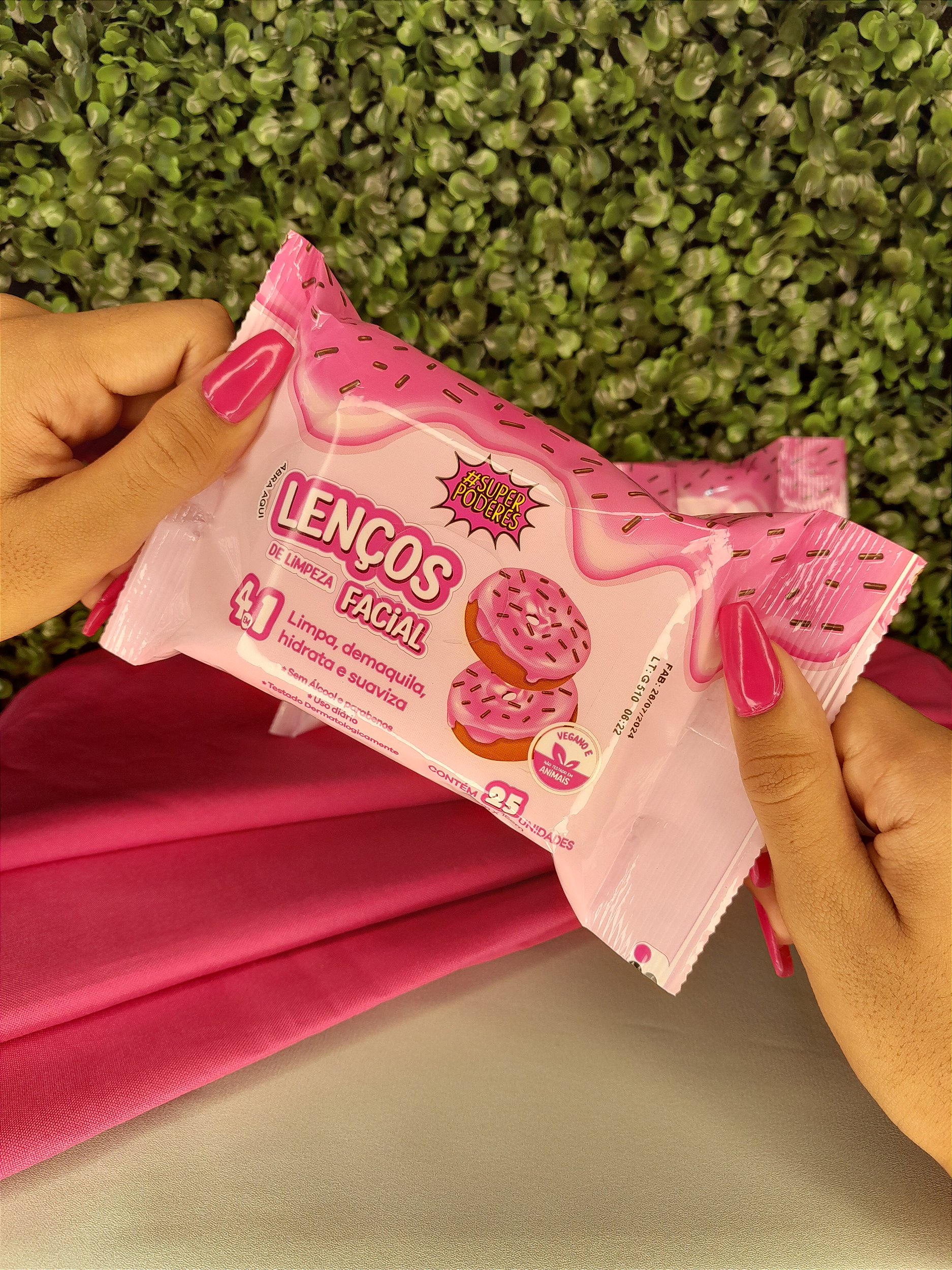 Lenço de Limpeza Facial Donuts Super Poderes - Rosa e Menta