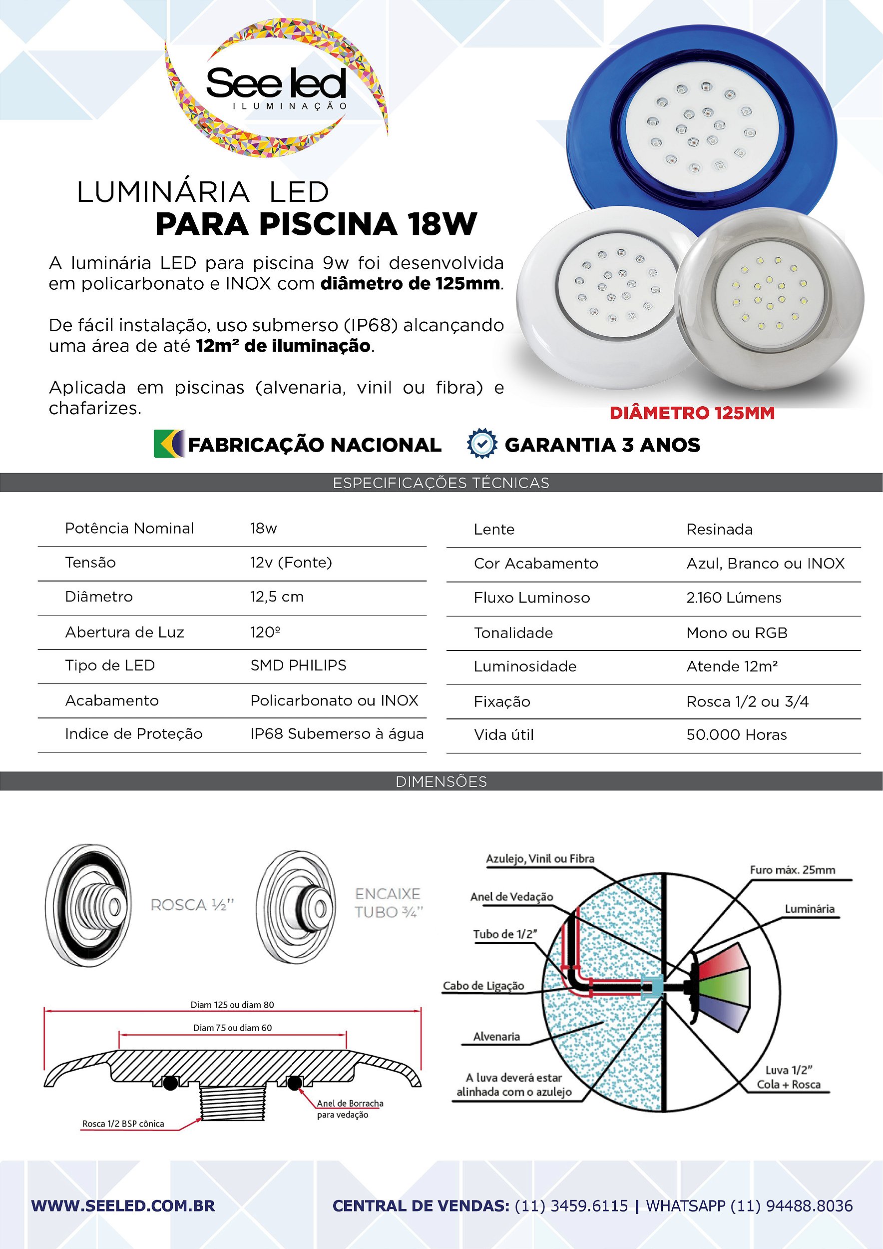 Luminária LED para Piscina 18W – SEELED - SEELED ILUMINAÇÃO