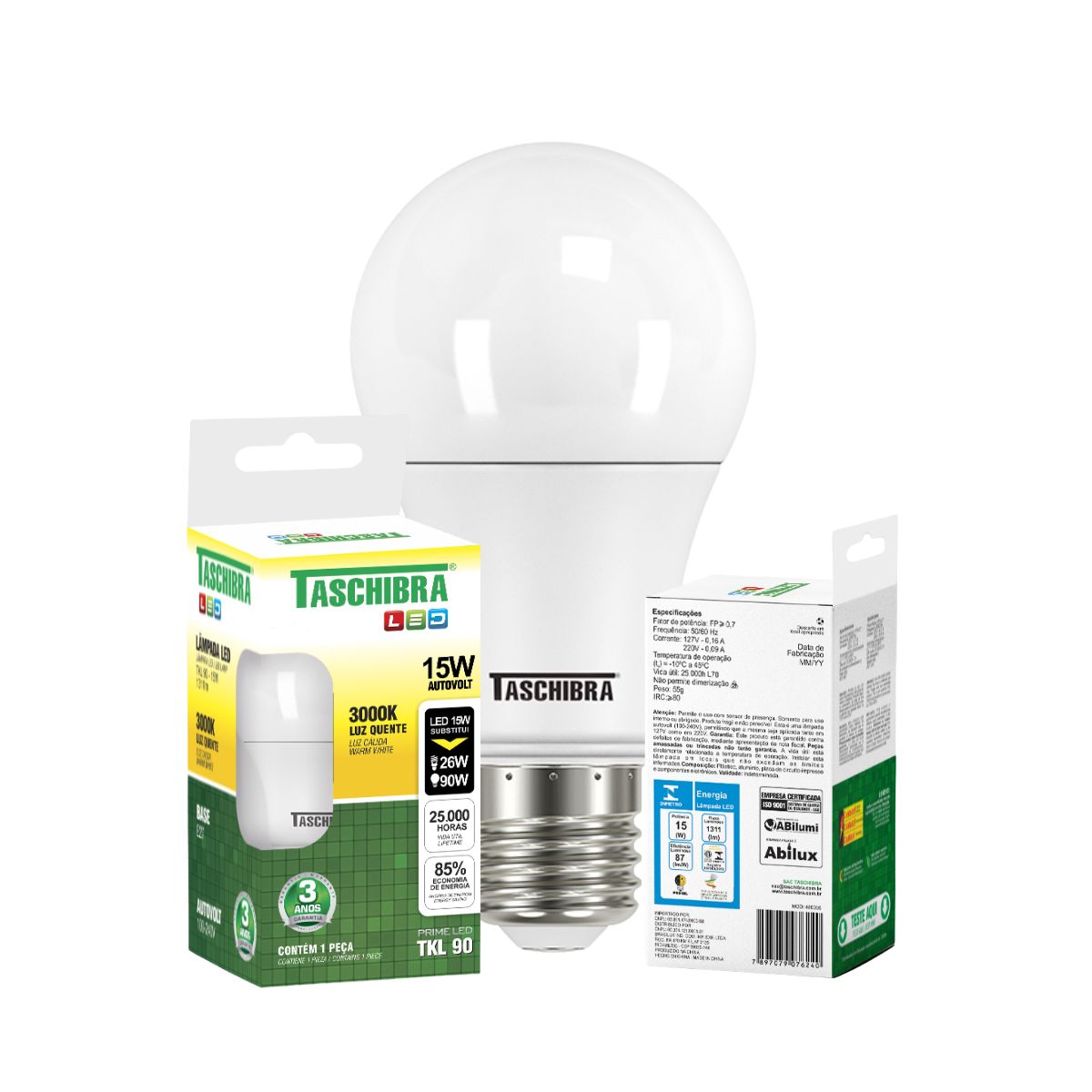 KIT 10 Lâmpadas 15w Taschibra Led TKL 90 Bulbo LED A60 - Ilumina Bem