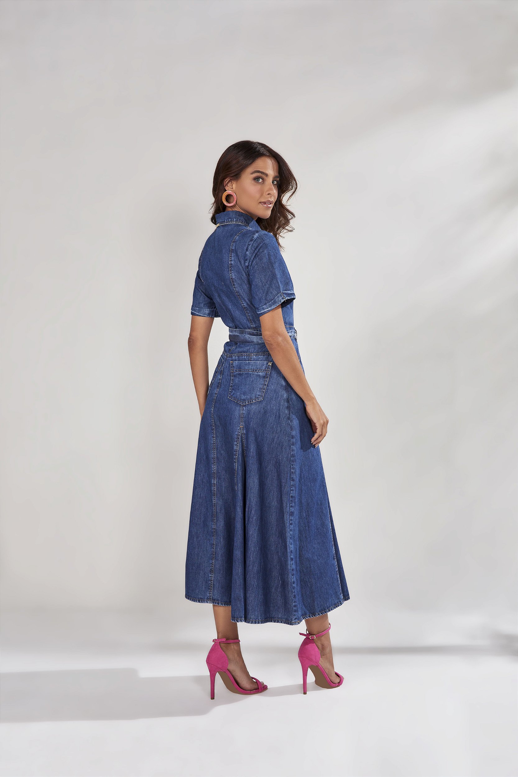 Vestido Godê Jeans com Nesgas TITANIUM 130cm Estilo Feminino com Confo ...