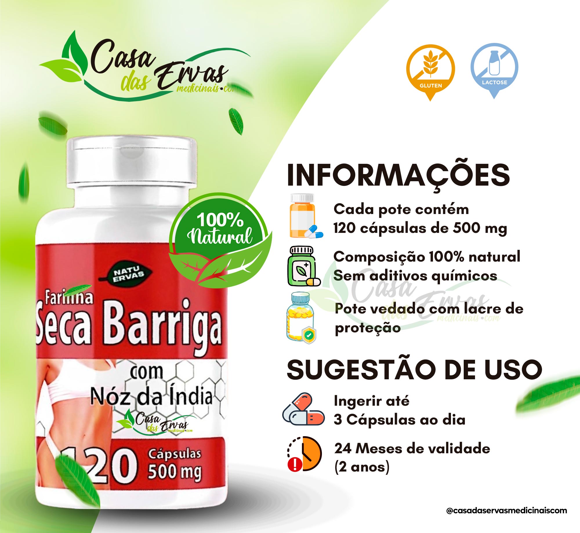 Seca Barriga Composto 120 Cápsulas - 500 MG - Casa das Ervas Medicinais