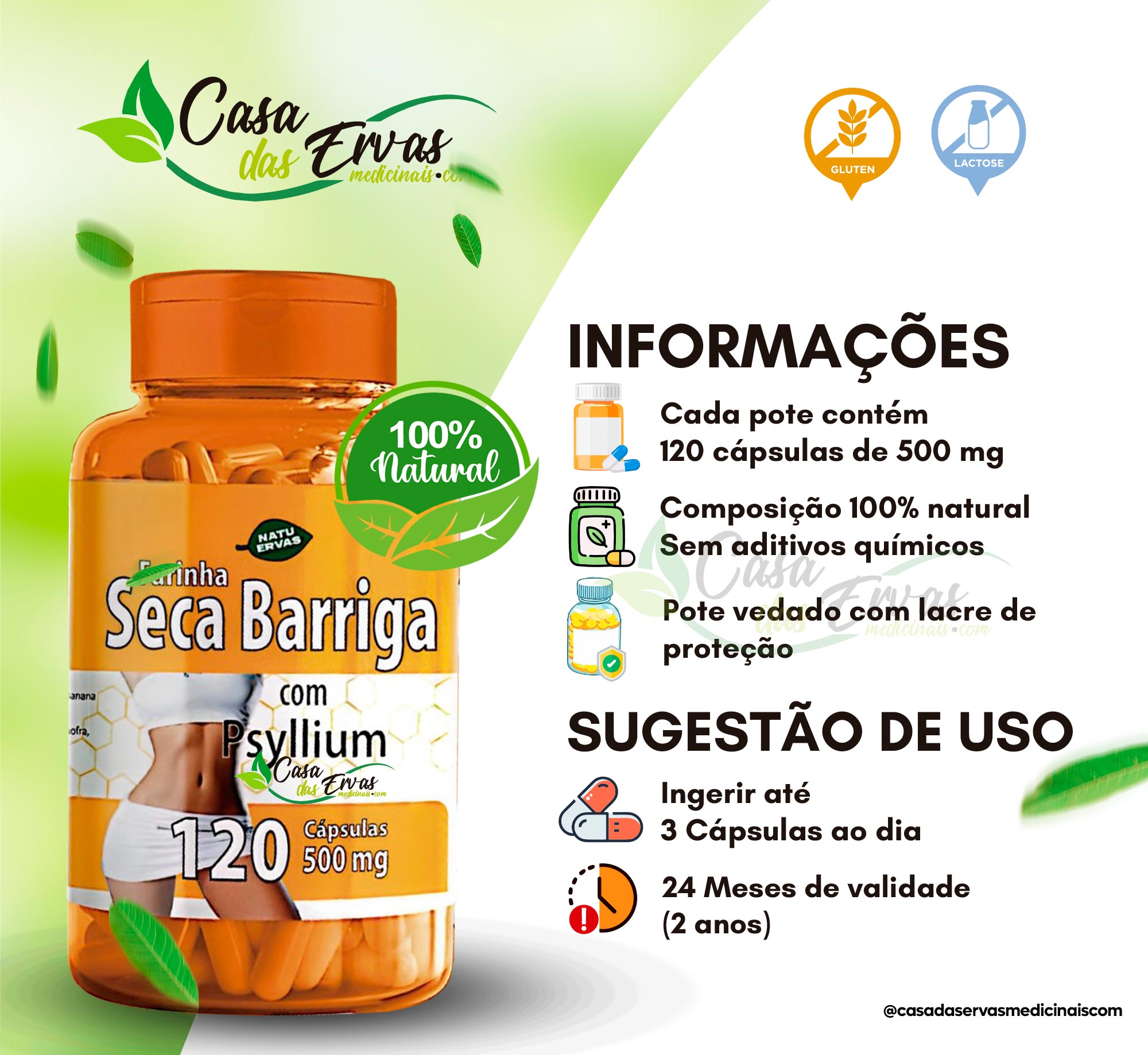 Seca Barriga Com Psyllium Natu Ervas - 120 Cápsulas - 500 MG - Casa das ...