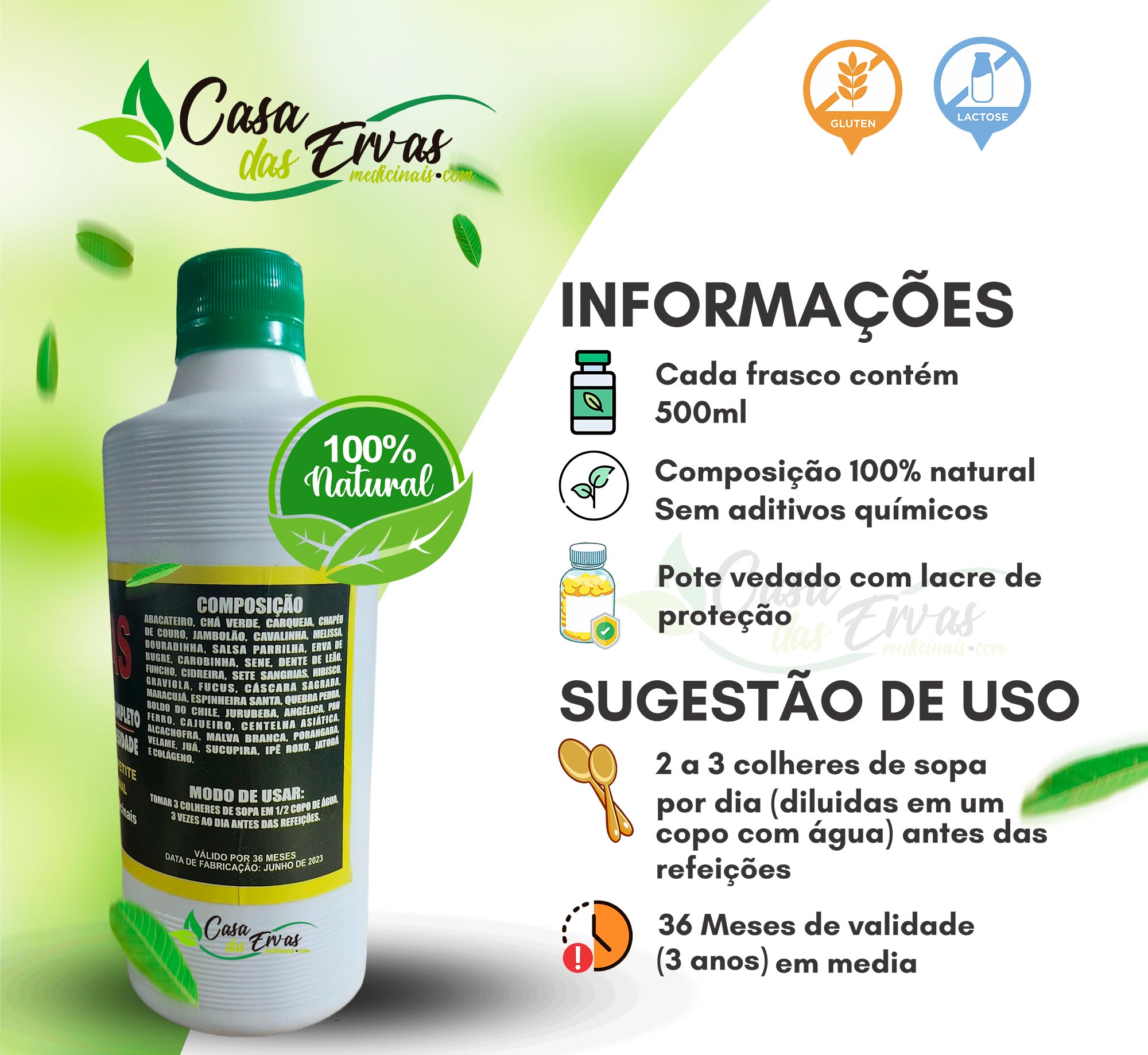Composto Concentrado de Plantas 37 Ervas 500 ML - Casa das Ervas Medicinais
