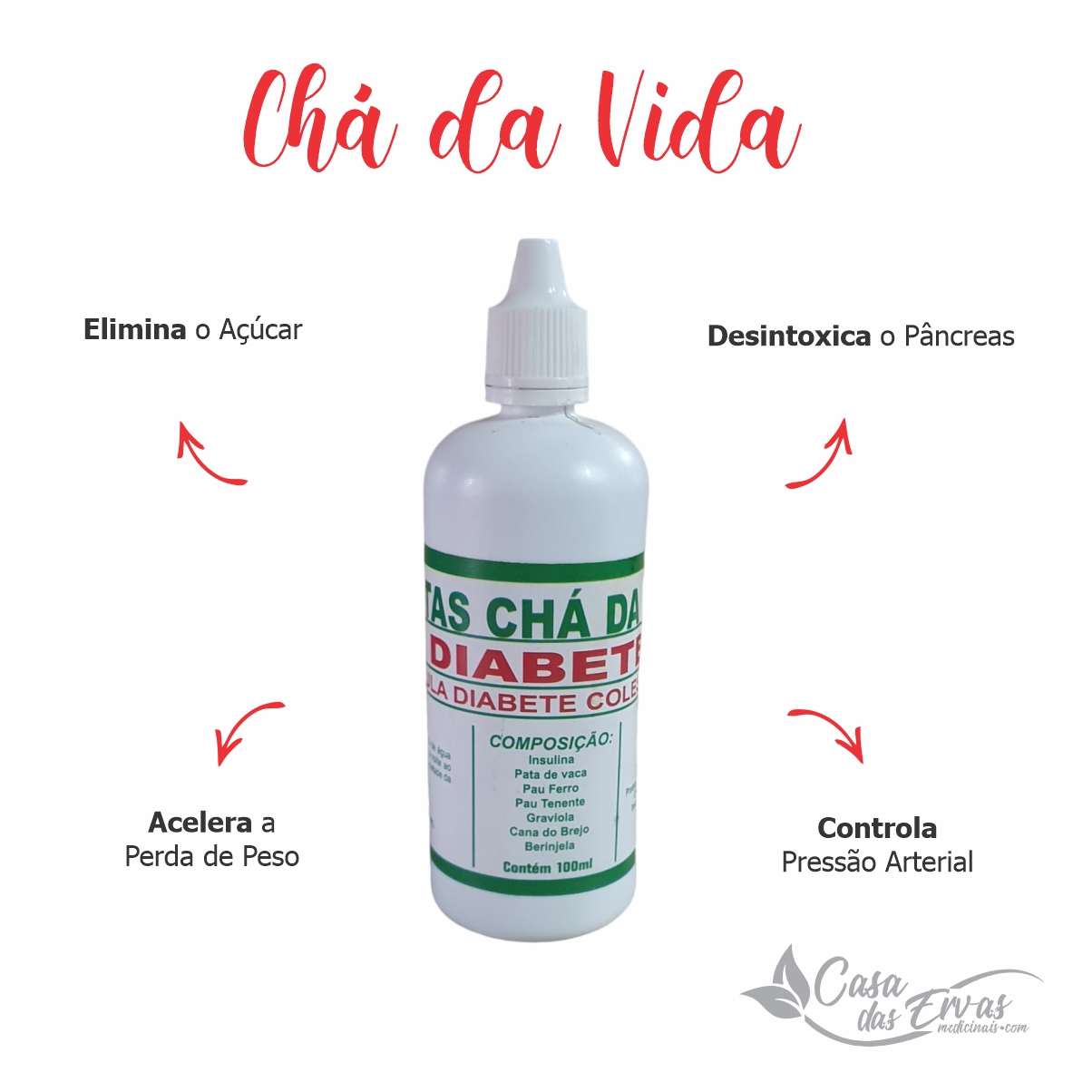 Chá da Vida ( Diabetes e Colesterol ) 100 ML - Casa das Ervas Medicinais