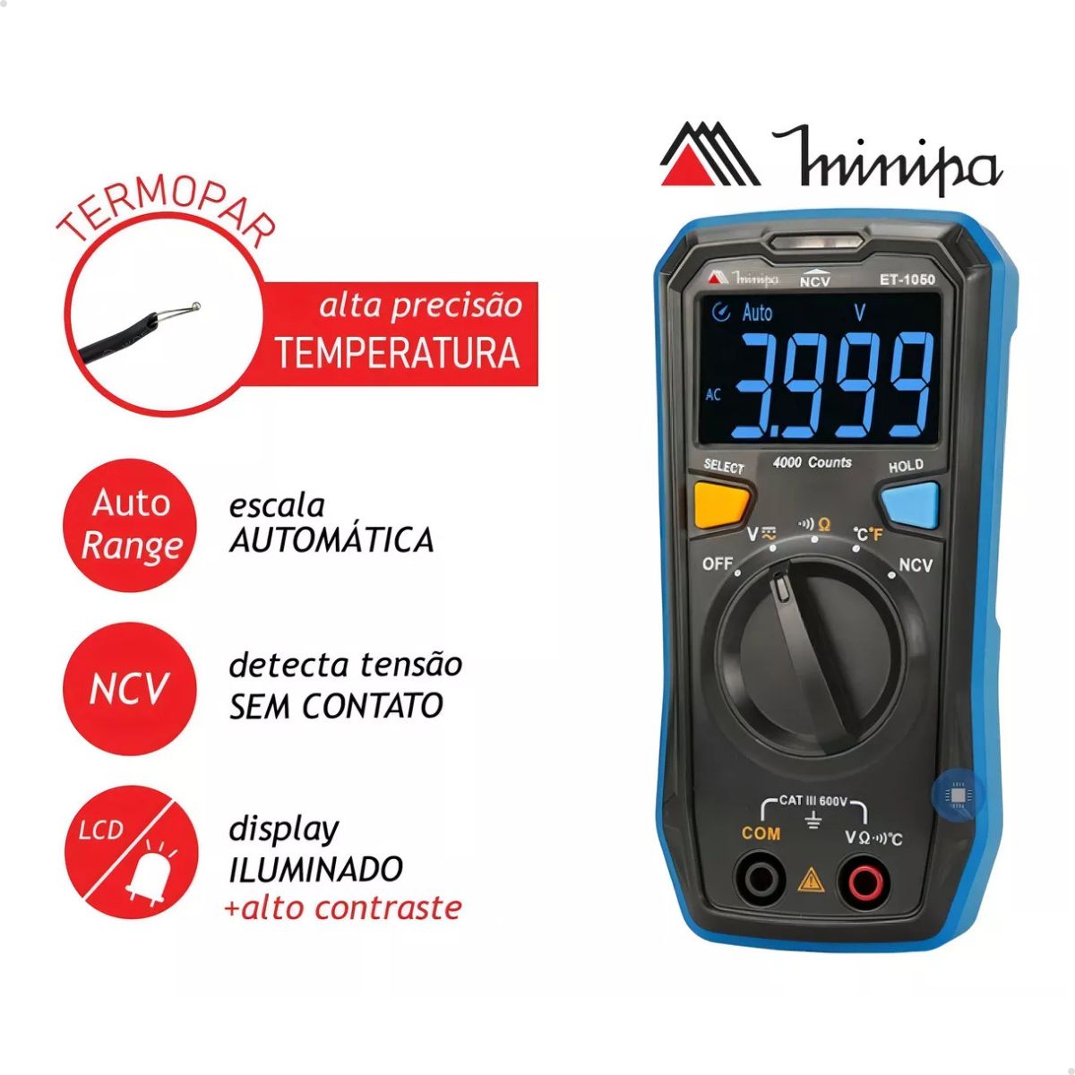 MINIPA MULTIMETRO DIGITAL ET1050 - Contattos Mais | Elétrica ...