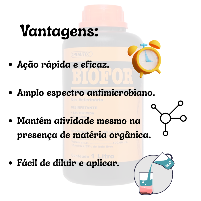 Biofor Desinfetante Iodado 1L - Chemitec - Agrovesso - A loja do campo e da cidade.