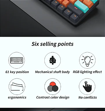 MUCAI MKA610 - Teclado gamer mecânico 60% - House-import