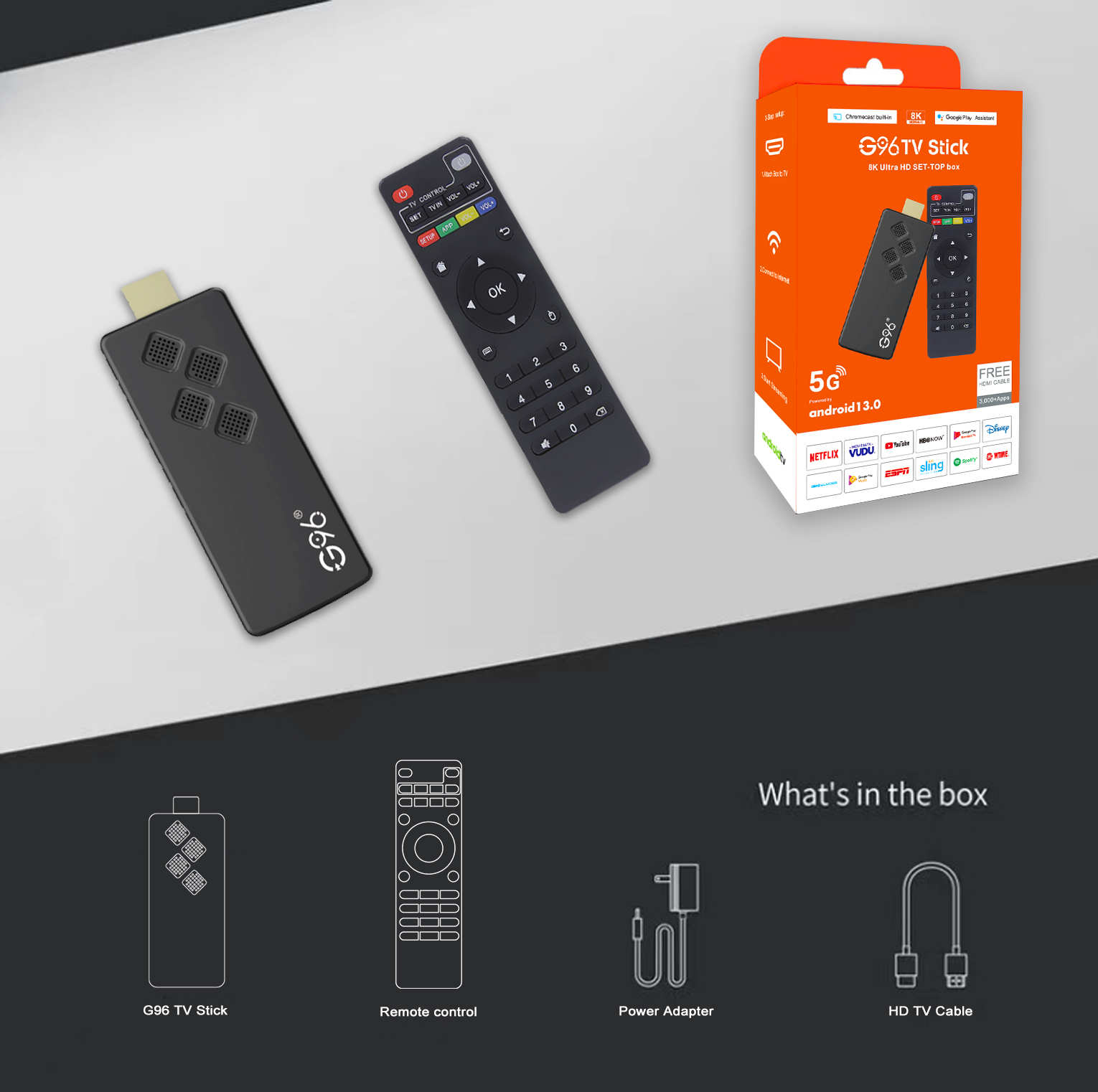 G96 Android TV Stick, 8K, Android 13 - House-import