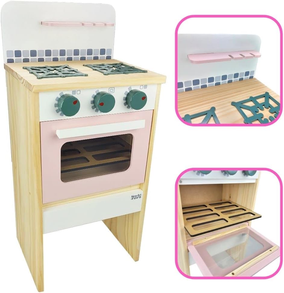 Fogão Infantil de Madeira Rosa | NewArt Toys - Bubula - Mundo infantil