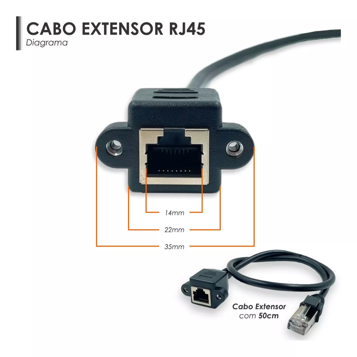 Cabo Extensor cat6 Rj45 Macho E Femea - 50CM - Conexão Partner