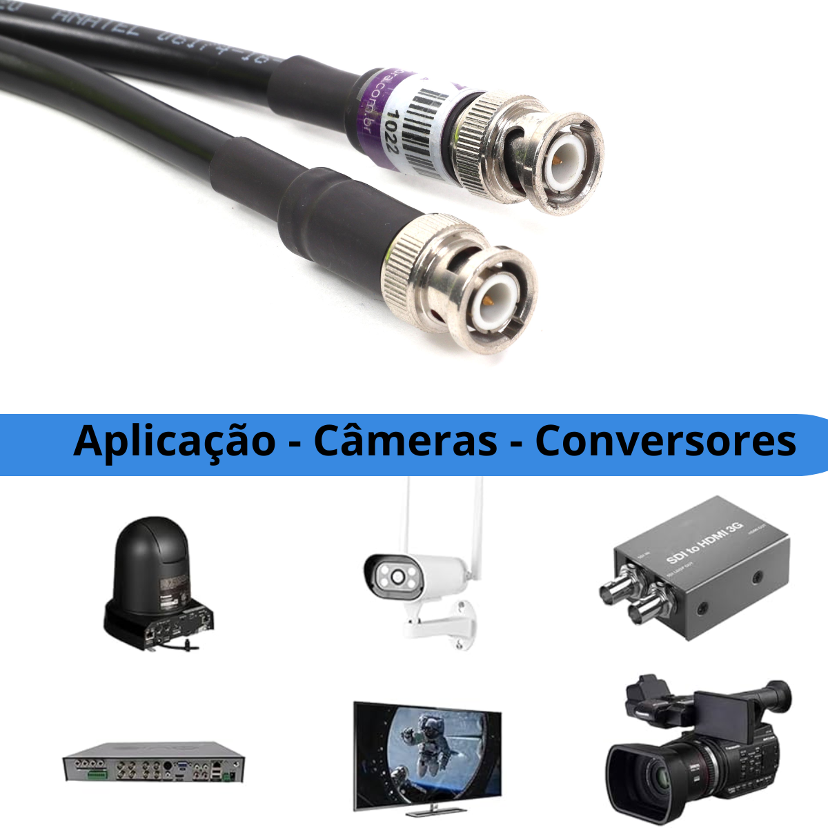 Cabo Sdi 6g 4k Preto Bnc 10mts Profissional Conexão Partner - Conexão Partner
