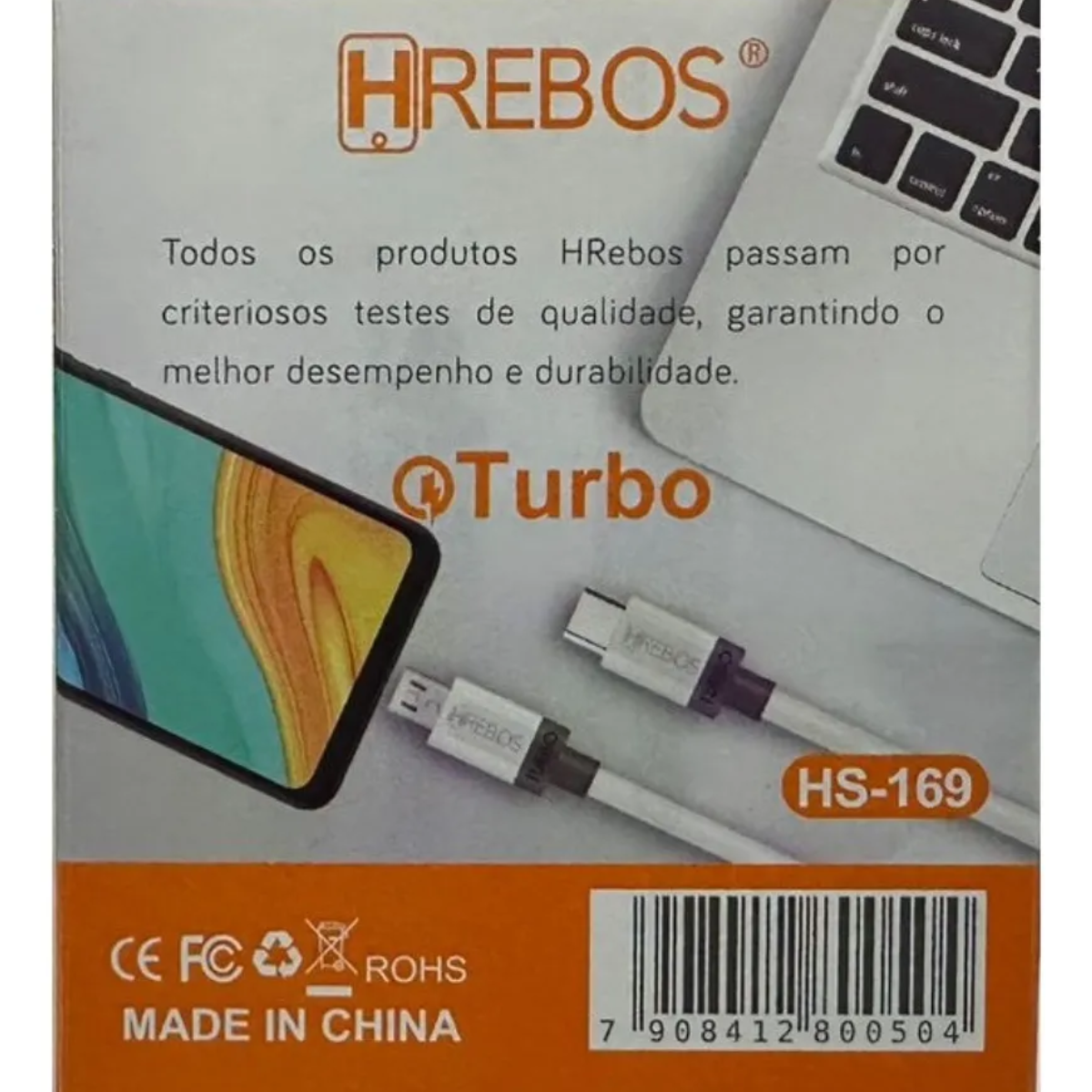 Cabo Usb Pos Tipo C X Micro Usb V8 1m Turbo Hrebos Hs-169 - Conexão Partner