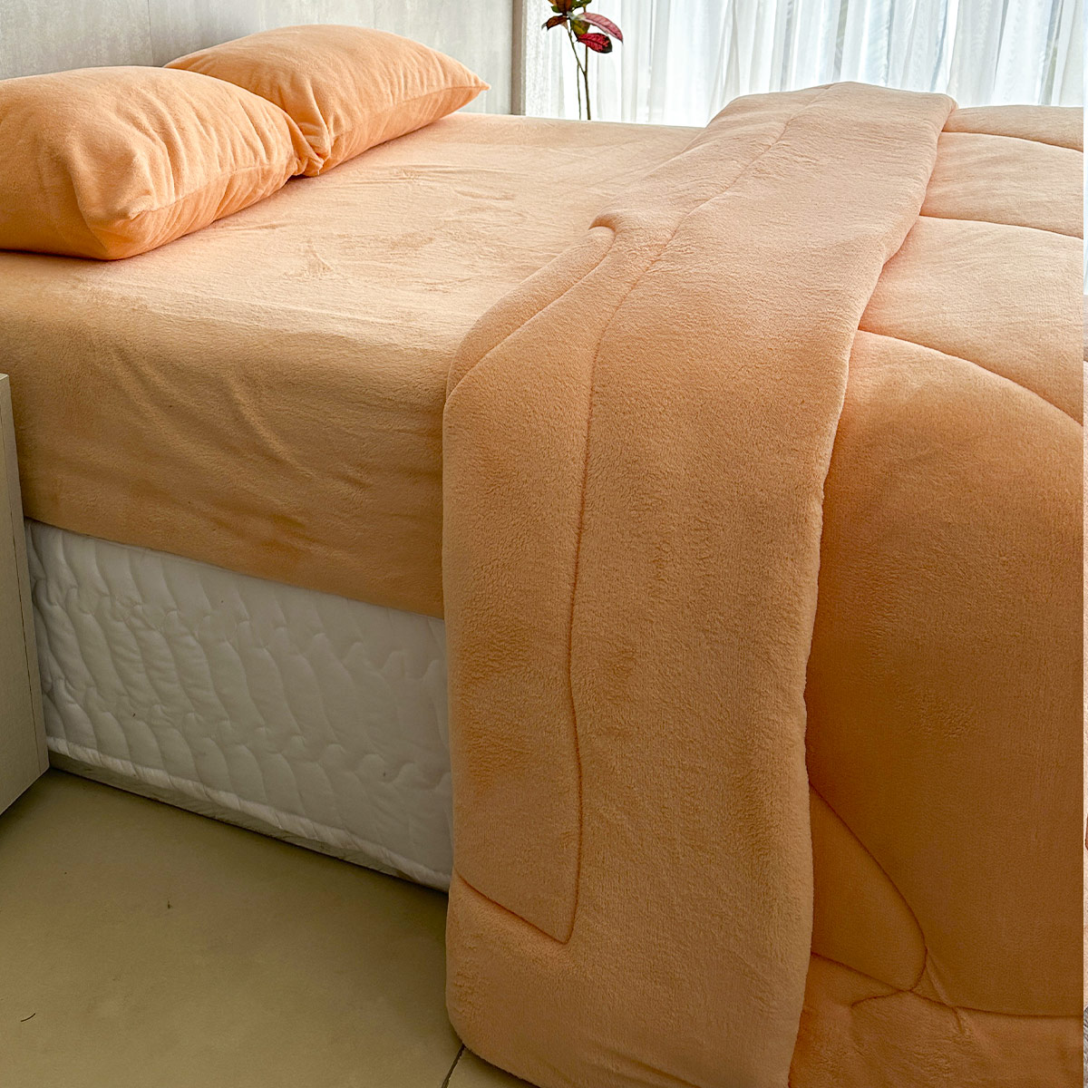 Edredom Plush Casal - Pêssego - Lojas Brascon