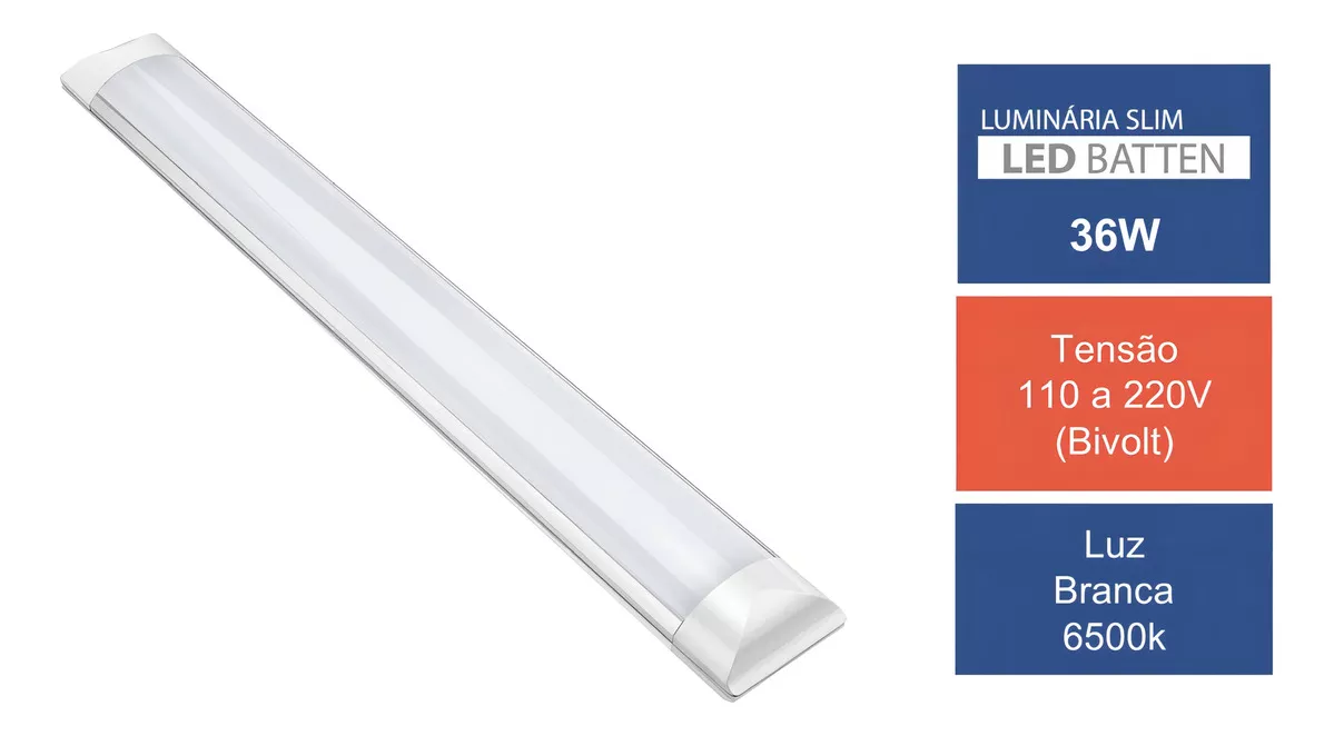 Luminária Slim Led Batten 36w 120cm 6500k Branco frio Bivolt - Servcom ...