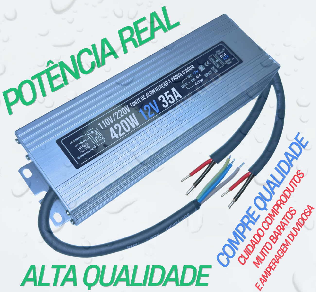 Fonte 100% Blindada 420W 12V 35A Bivolt IP67 Prova Dagua Premium ...